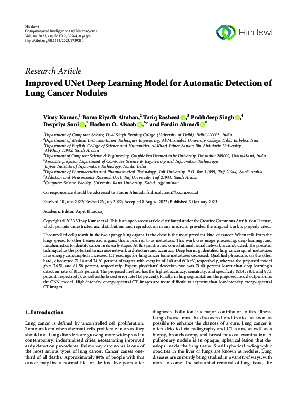 (PDF) Improved UNet Deep Learning Model for Automatic Detection of Lung Cancer Nodules