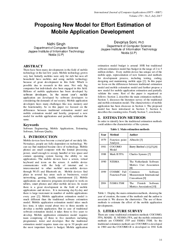(PDF) Proposing New Model for Effort Estimation of Mobile Application Development