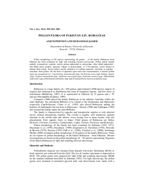 (PDF) Pollen Flora of Pakistan-LIV. Rubiaceae