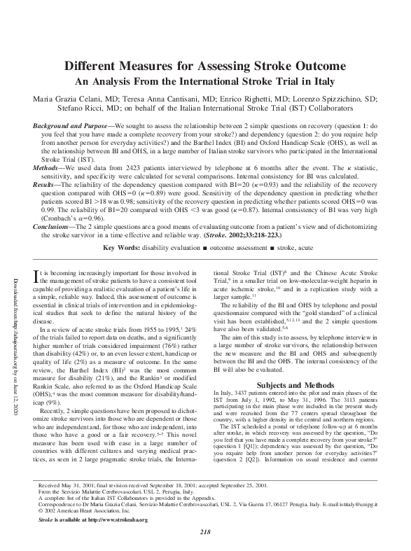(PDF) Different Measures for Assessing Stroke Outcome