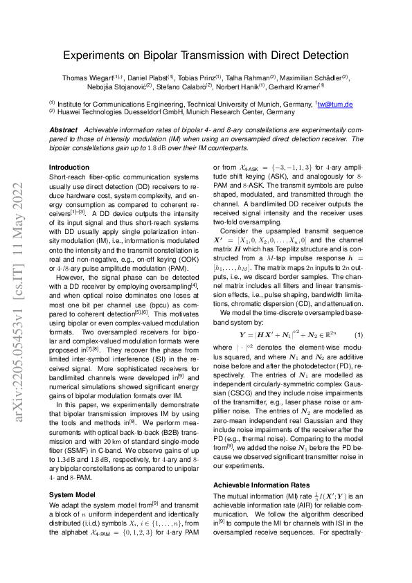 (PDF) Experiments on Bipolar Transmission with Direct Detection