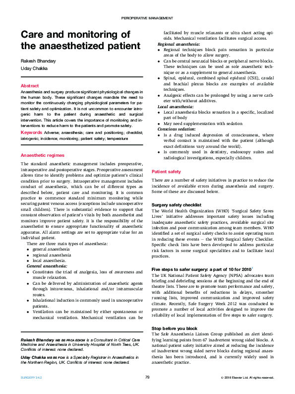 (PDF) Care and monitoring of the anaesthetized patient