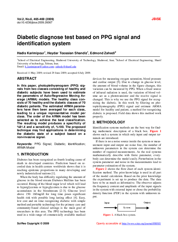 (PDF) Diabetic diagnose test based on PPG signal and identification system