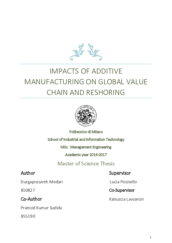 (PDF) Impacts of additive manufacturing on global value chain and reshoring