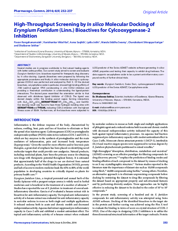 (PDF) High-Throughput Screening by In silico Molecular Docking of Eryngium Foetidum (Linn ...
