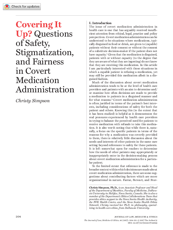 (PDF) Covering It Up? Questions of Safety, Stigmatization, and Fairness ...