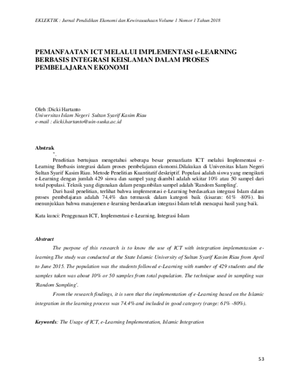 (PDF) PEMANFAATAN ICT MELALUI IMPLEMENTASI e-LEARNING BERBASIS INTEGRASI KEISLAMAN DALAM PROSES ...