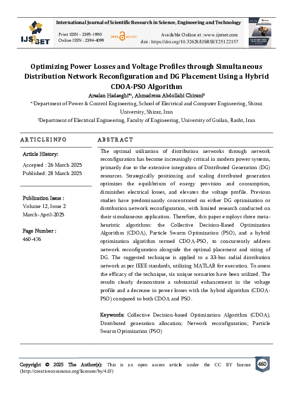 Pdf Optimizing Power Losses And Voltage Profiles Through Simultaneous