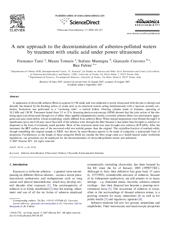 (PDF) A new approach to the decontamination of asbestos-polluted waters ...