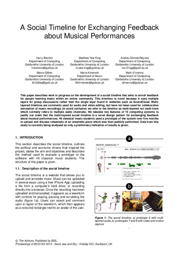 (PDF) A Social Timeline for Exchanging Feedback about Musical Performances