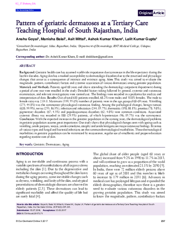 (PDF) Pattern of geriatric dermatoses at a Tertiary Care Teaching ...