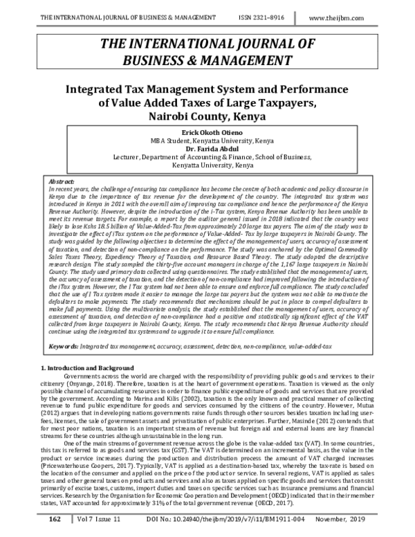 (PDF) Integrated Tax Management System and Performance of Value Added ...