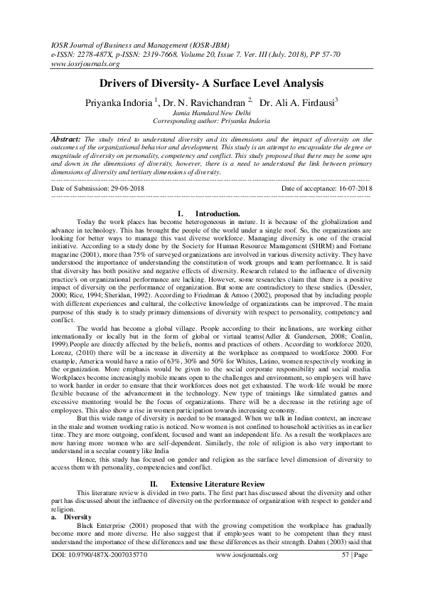 (PDF) Drivers of Diversity- A Surface Level Analysis