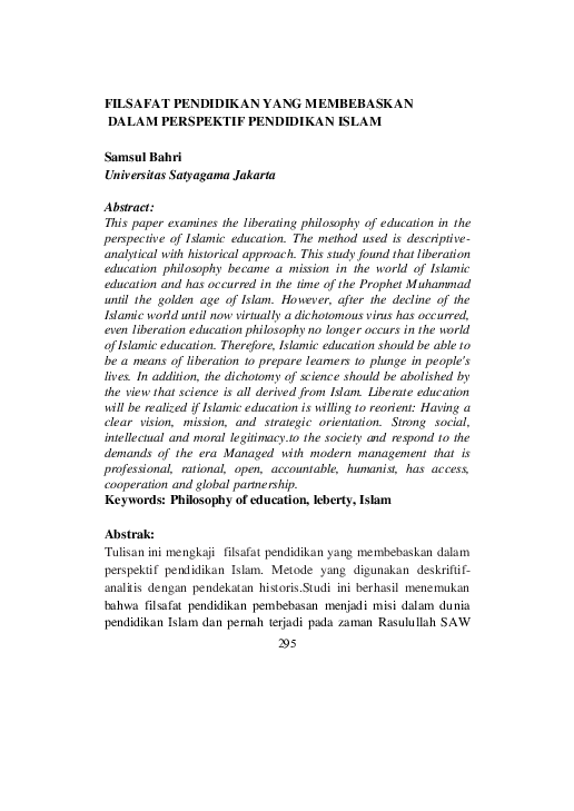 (PDF) Filsafat Pendidikan Yang Membebaskan Dalam Perspektif Pendidikan Islam