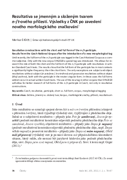 (PDF) Rezultativa se jmenným a složeným tvarem n-/t-ového příčestí ...