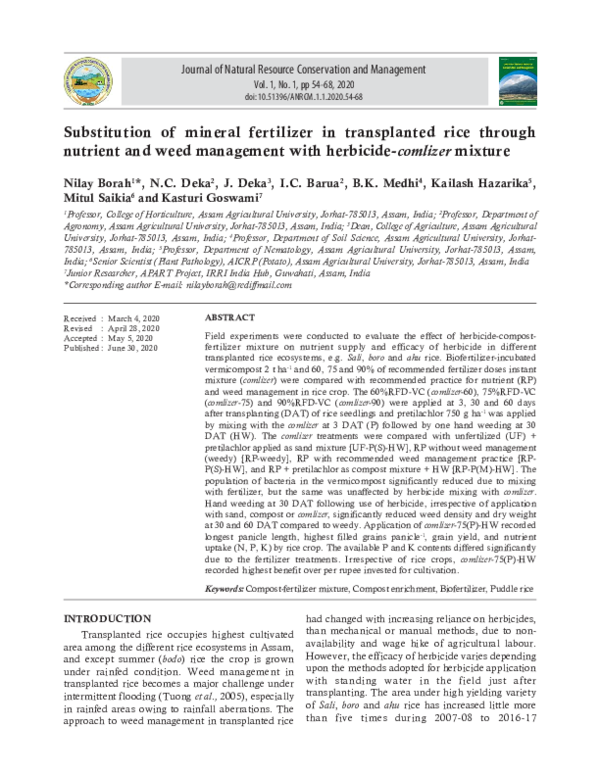 (PDF) Substitution of mineral fertilizer in transplanted rice through ...