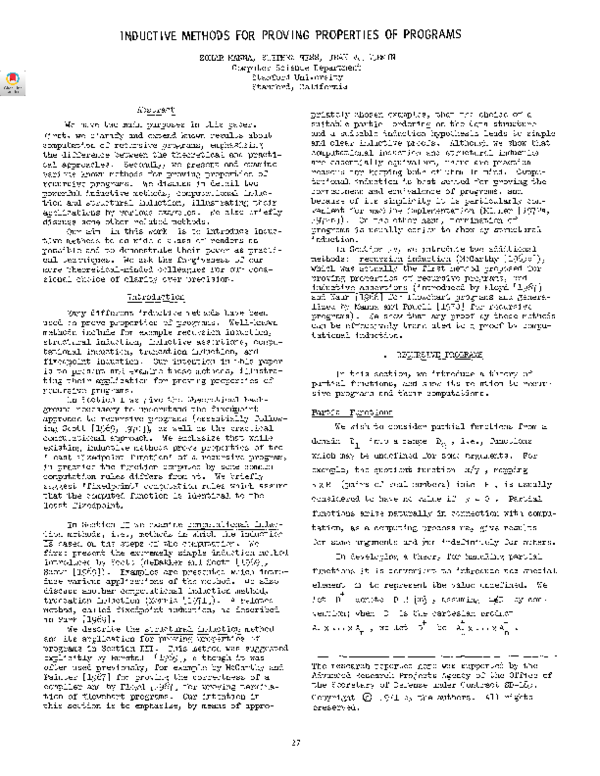 (PDF) Inductive methods for proving properties of programs