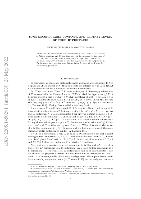 (PDF) Some decomposable continua and Whitney levels of their hyperspaces
