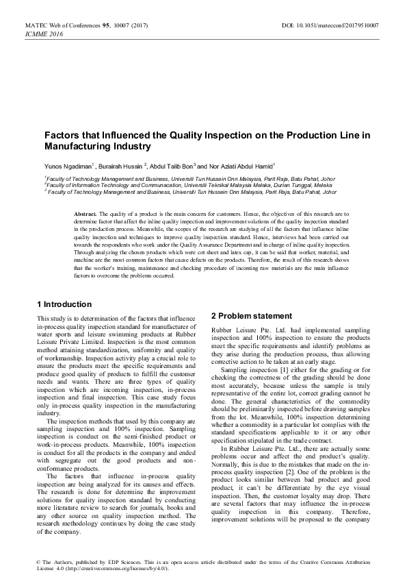 (PDF) Factors that Influenced the Quality Inspection on the Production ...