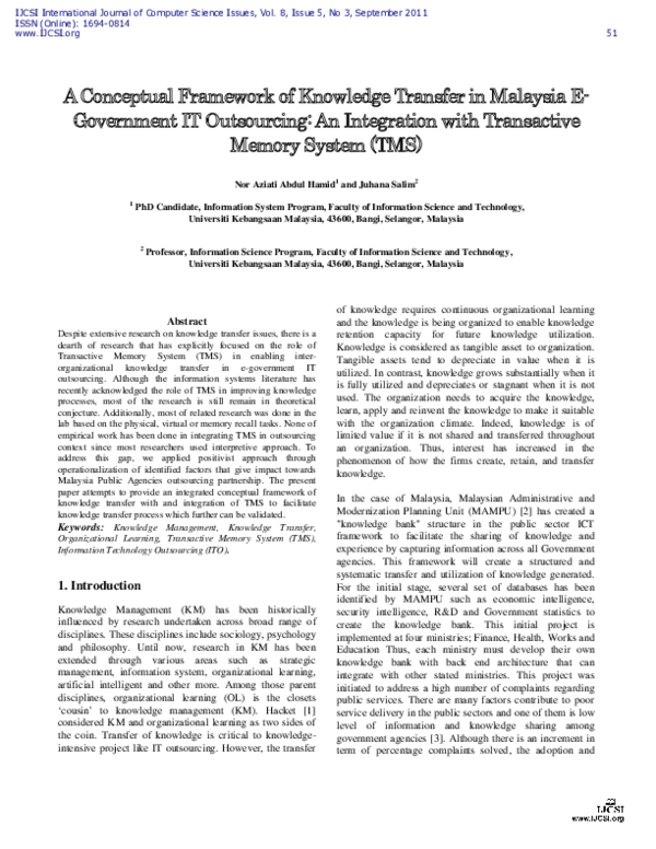 (PDF) A Conceptual Framework of Knowledge Transfer in Malaysia E ...