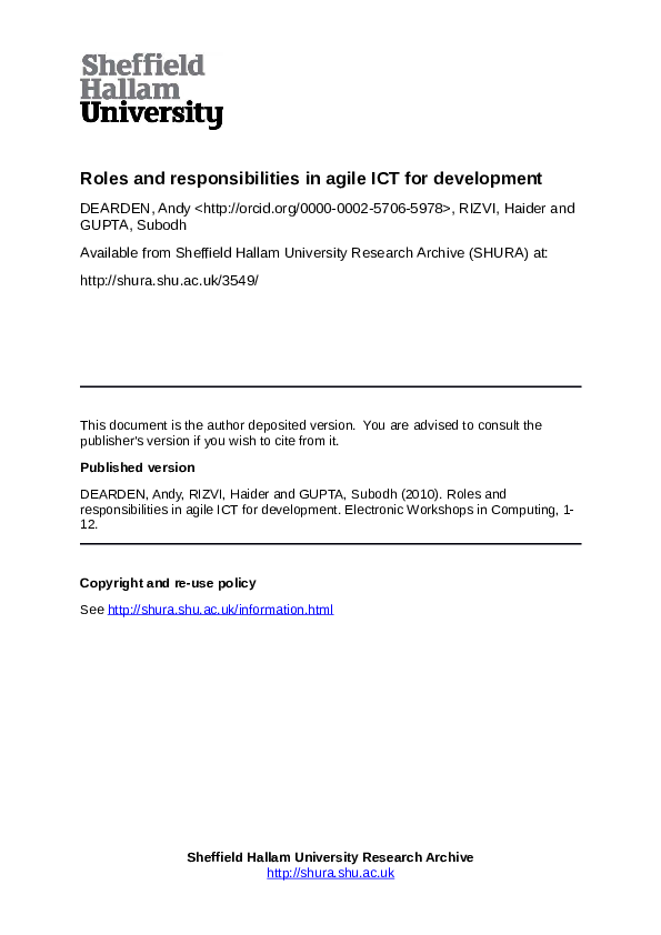 (PDF) Roles and Responsibilities in agile ICT for Development