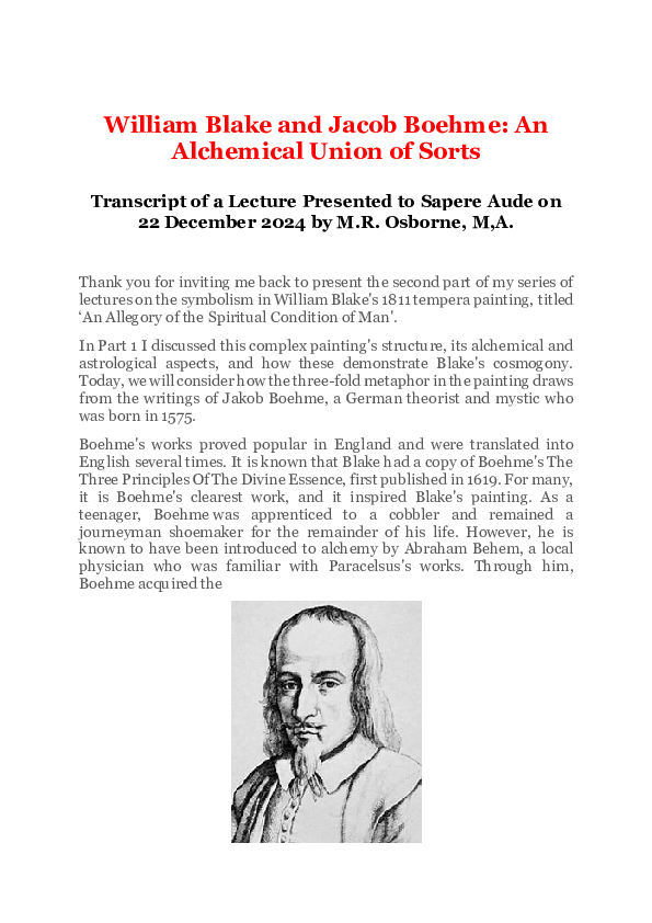 (PDF) William Blake and Jacob Boehme: An Alchemical Union of Sorts