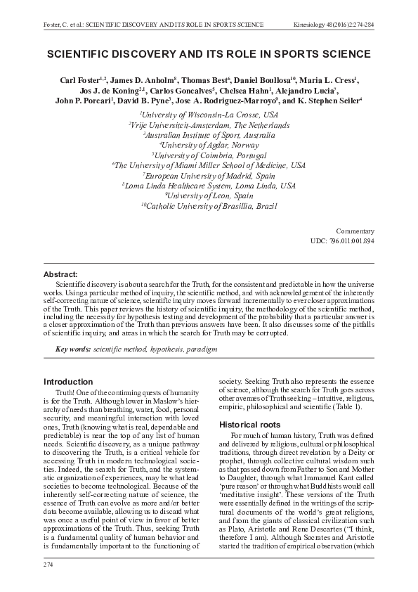 (PDF) Scientific Discovery and Its Role in Sports Science