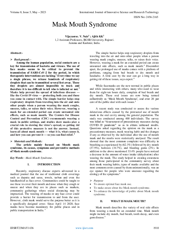 (PDF) Mask Mouth Syndrome
