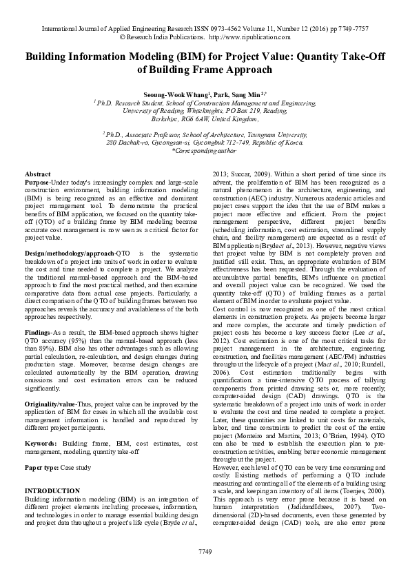 (PDF) Building Information Modeling (BIM) for Project Value: Quantity ...