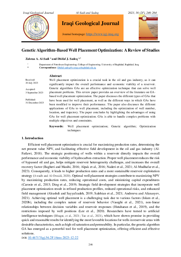 (PDF) Genetic Algorithm-Based Well Placement Optimization: A Review of Studies