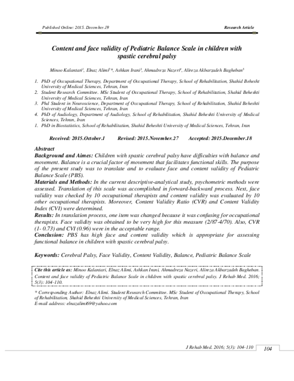 (PDF) Content and Face Validity of Pediatric Balance Scale in Children ...
