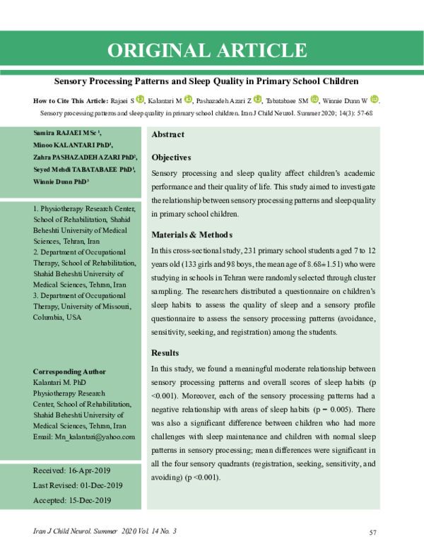 (PDF) Sensory Processing Patterns and Sleep Quality in Primary School ...