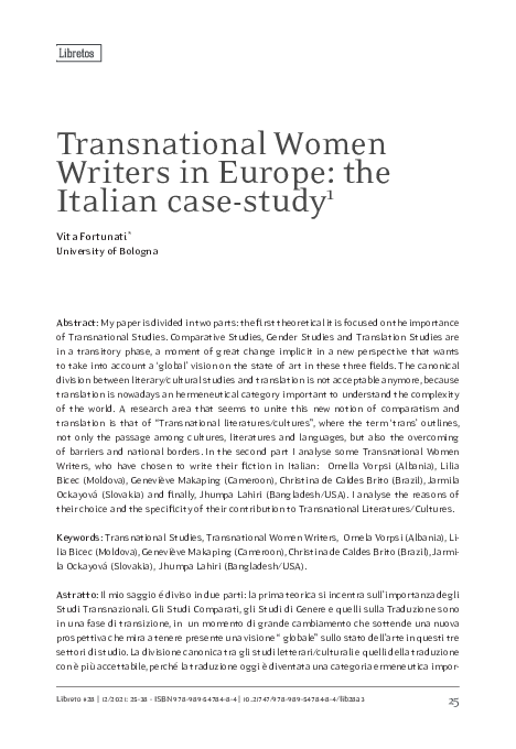 (PDF) Transnational Women Writers in Europe: the Italian case-study