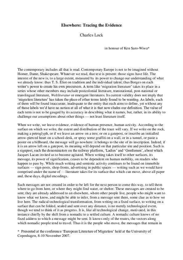 (PDF) Elsewhere: Tracing the Evidence