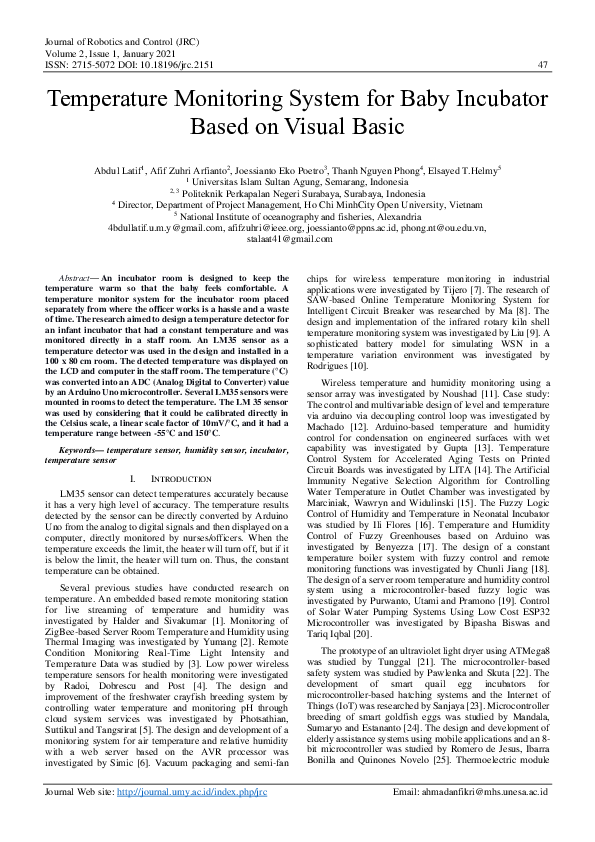 (PDF) Temperature Monitoring System for Baby Incubator Based on Visual Basic
