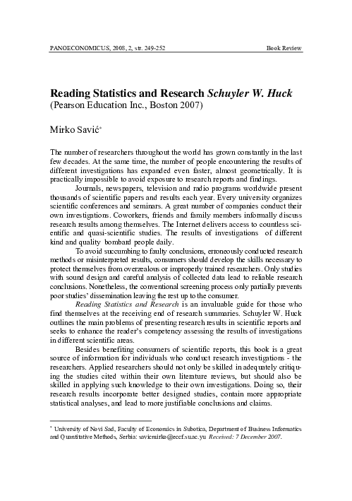 (PDF) Reading Statistics and Research by Schuyler W. Huck