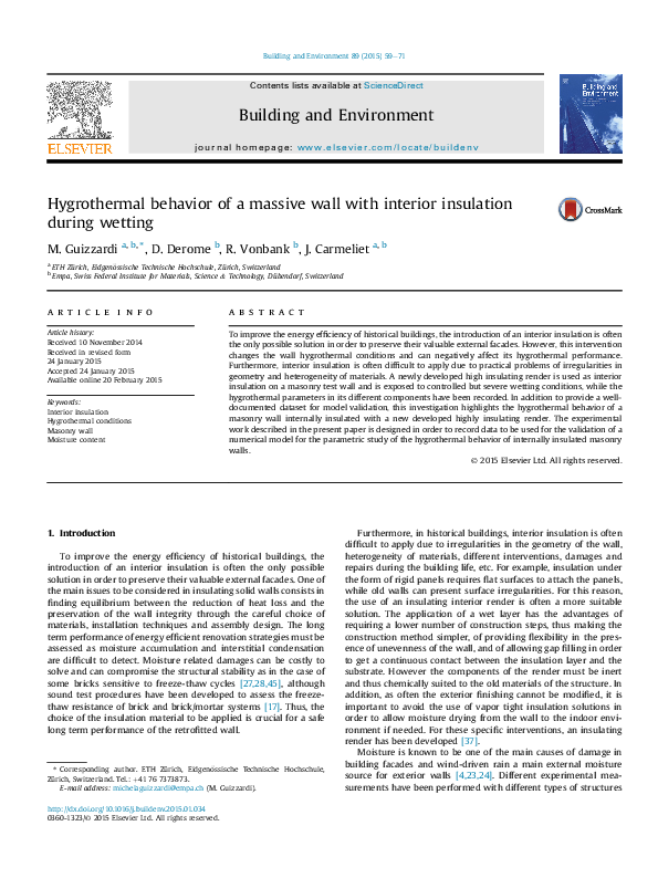 (PDF) Hygrothermal behavior of a massive wall with interior insulation ...