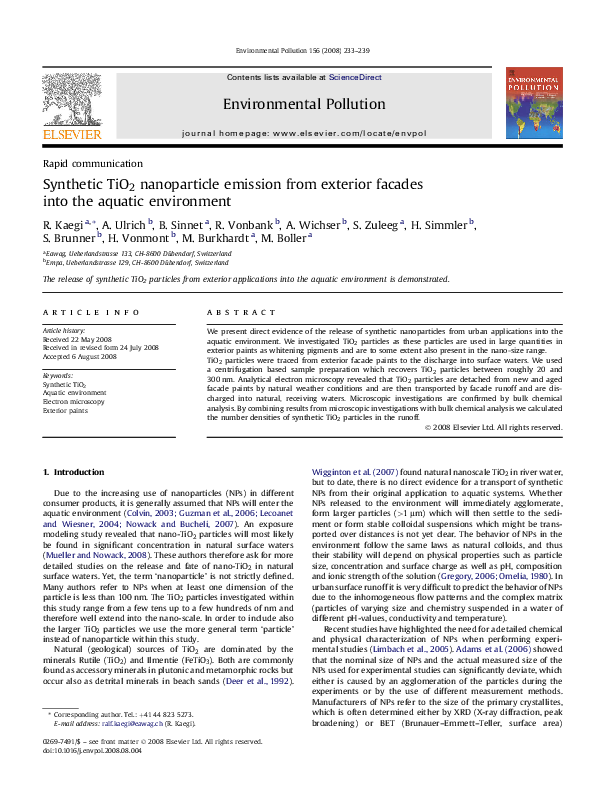 (PDF) Synthetic TiO2 nanoparticle emission from exterior facades into ...