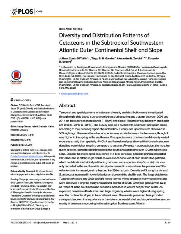(PDF) Diversity and Distribution Patterns of Cetaceans in the ...