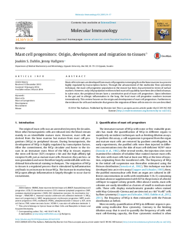 (PDF) Mast cell progenitors: Origin, development and migration to tissues