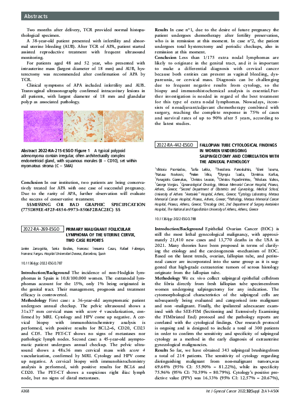 (PDF) 2022-RA-442-ESGO Fallopian tube cytological findings in women ...