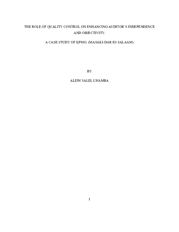 (PDF) ROLE QUALITY CONTROL ON ENHANCING AUDITOR'S INDEPENDENCE AND OBJECTIVITY