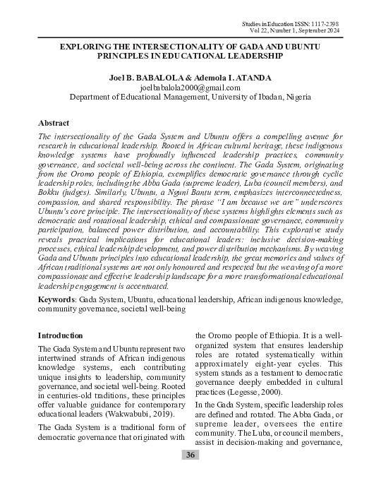 (PDF) EXPLORING THE INTERSECTIONALITY OF GADA AND UBUNTU PRINCIPLES IN ...