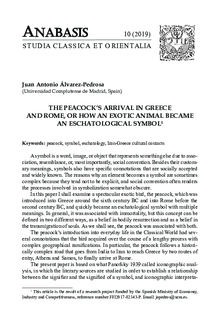 (PDF) THE PEACOCK'S ARRIVAL IN GREECE AND ROME, OR HOW AN EXOTIC ANIMAL ...