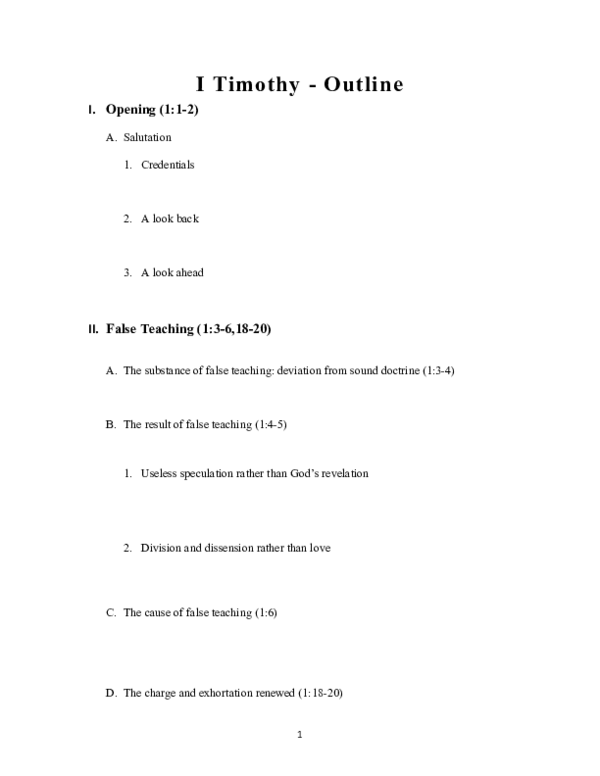 (PDF) I Timothy - Full Outline