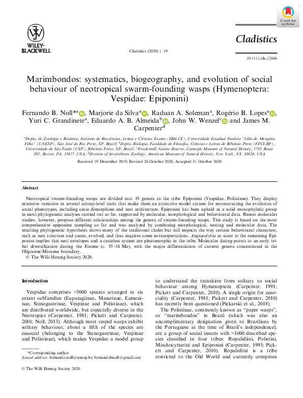 (PDF) Marimbondos: systematics, biogeography, and evolution of social ...
