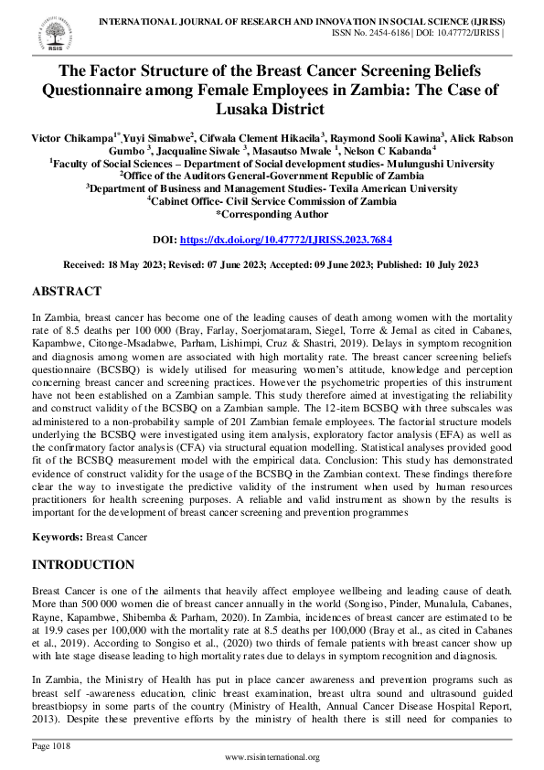 (PDF) The Factor Structure of the Breast Cancer Screening Beliefs ...