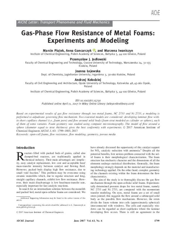 (PDF) Gas‐phase flow resistance of metal foams: Experiments and modeling