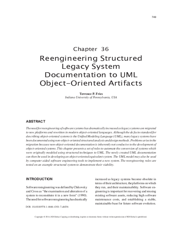 (PDF) Reengineering Structured Legacy System Documentation to UML Object-Oriented Artifacts