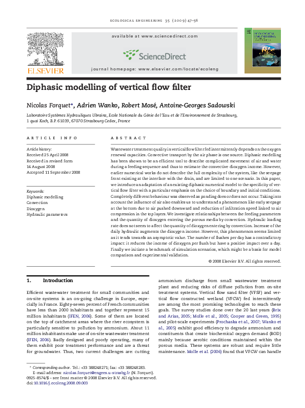 (PDF) Diphasic modelling of vertical flow filter